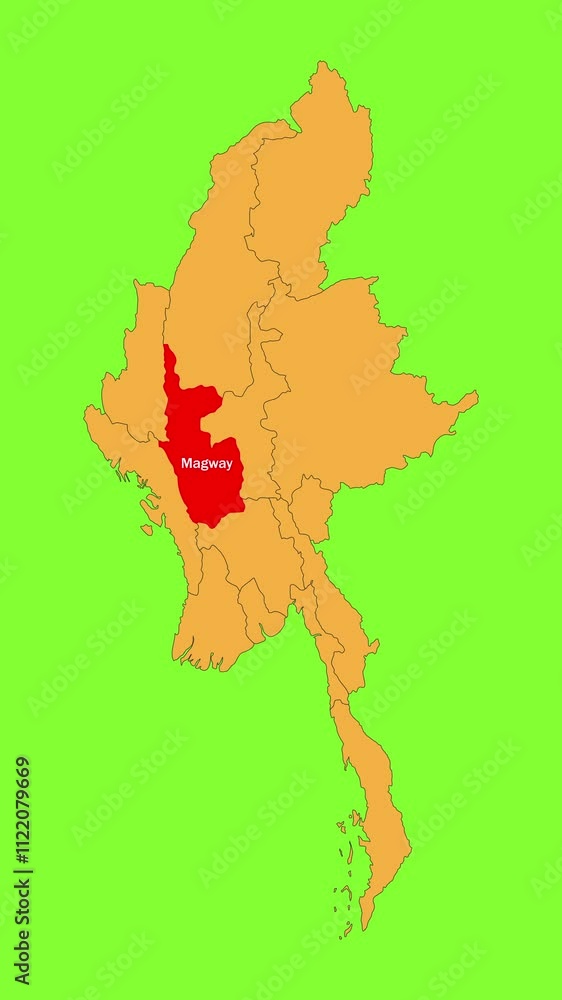 Magway map animated video. The location is highlighted on the myanmar ...