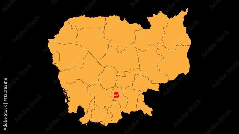 Phnom penh map animated video. The location is highlighted on the ...