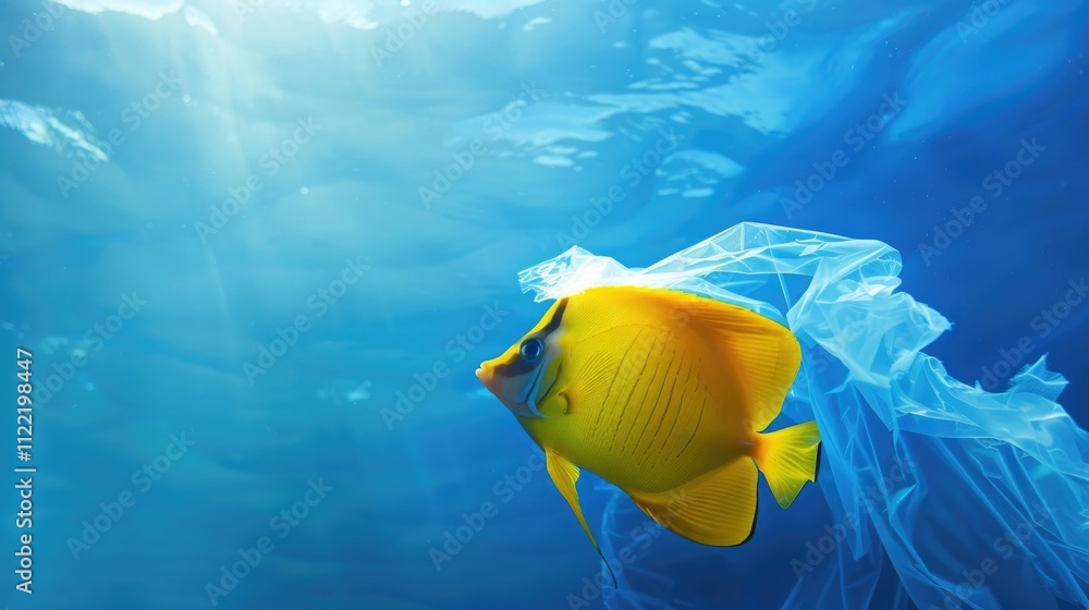Tropical fish in a plastic bag underwater in the ocean. Garbage Plastic ...