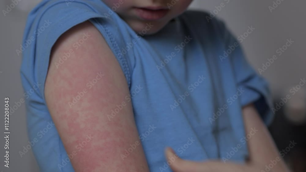 Child Scratching Red Rash on Hand. Boy Scratches Atopic Skin ...