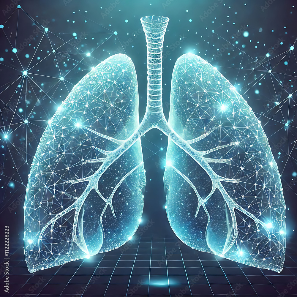Abstract blue human lungs. Lungs anatomy, left and right lung, trachea ...
