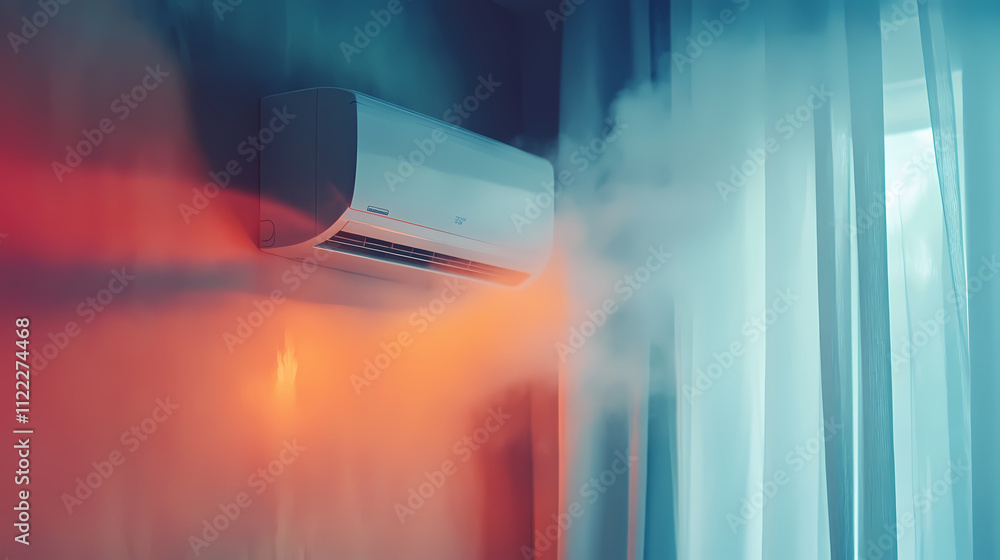Cool air flowing from a wall-mounted air conditioner, representing ...