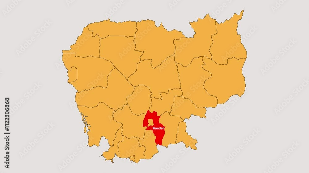 Kandal map animated video. The location is highlighted on the Cambodia ...