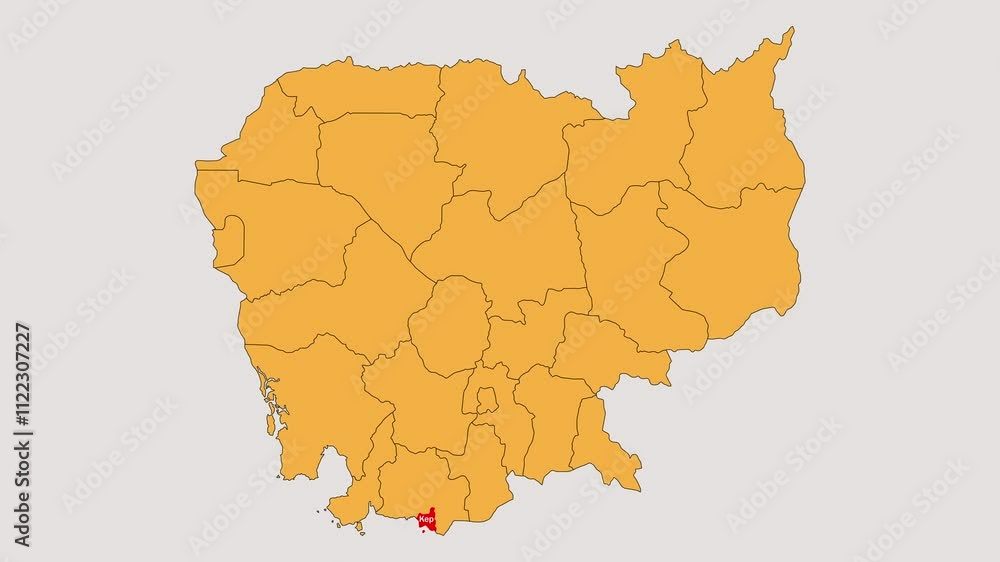 Kep map animated video. The location is highlighted on the Cambodia map ...