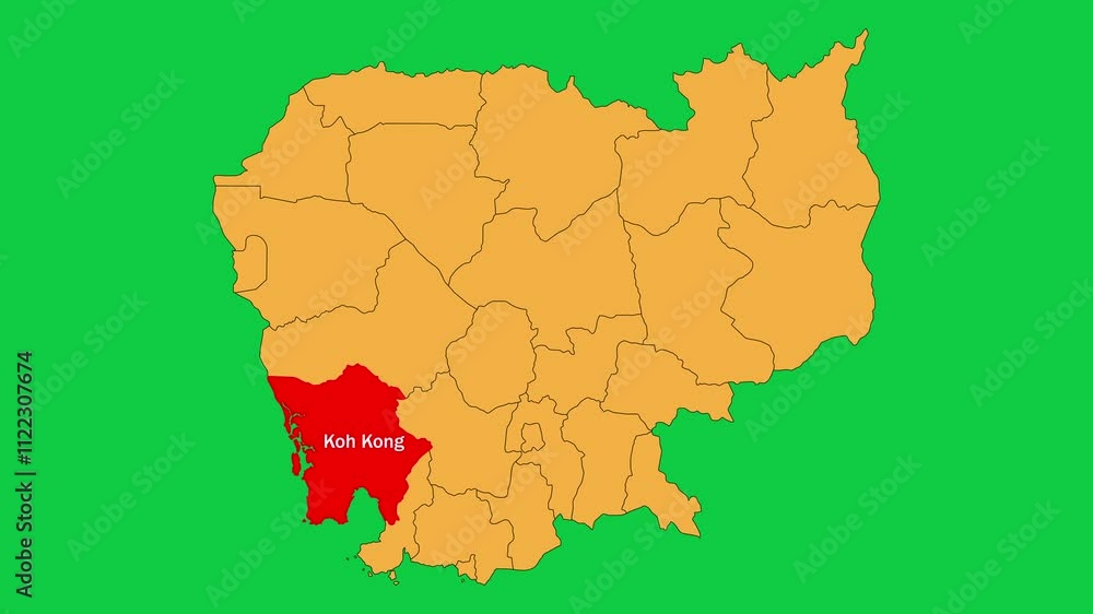 Koh Kong map animated video. The location is highlighted on the ...