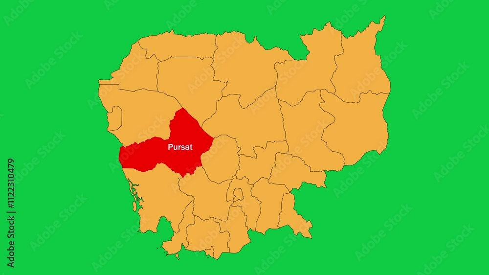 Pursat map animated video. The location is highlighted on the Cambodia ...