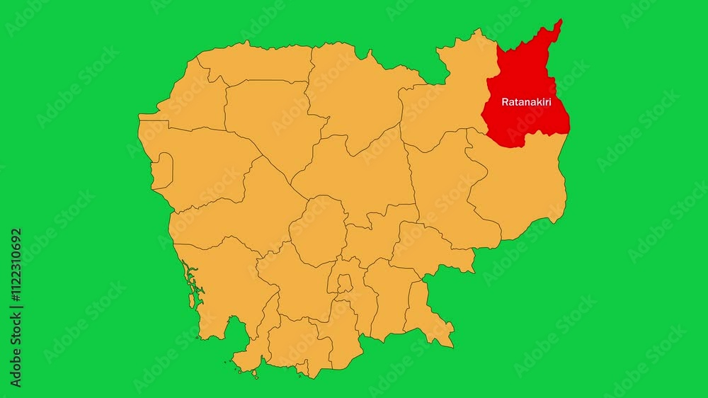 Ratanakiri map animated video. The location is highlighted on the ...