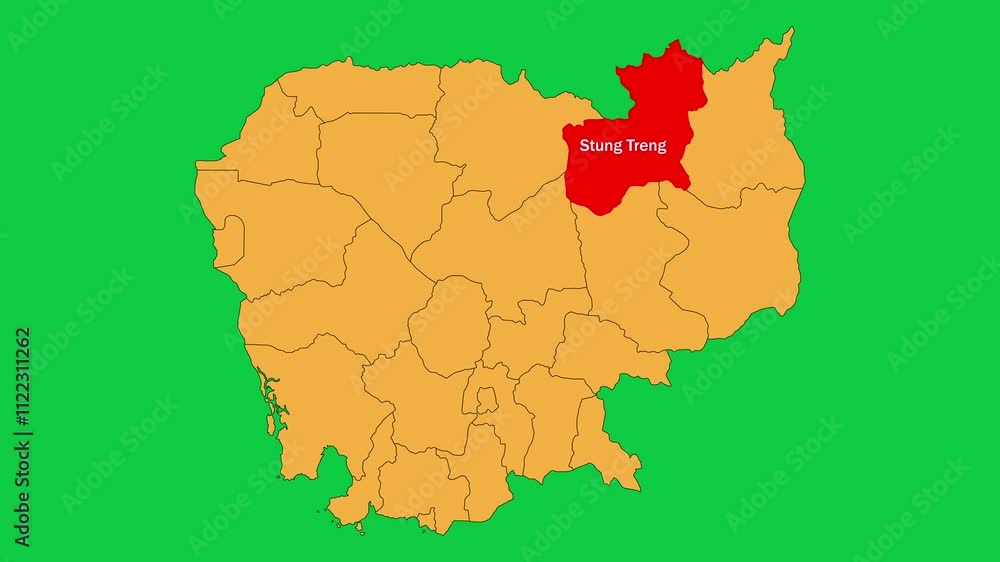 Stung Treng map animated video. The location is highlighted on the ...