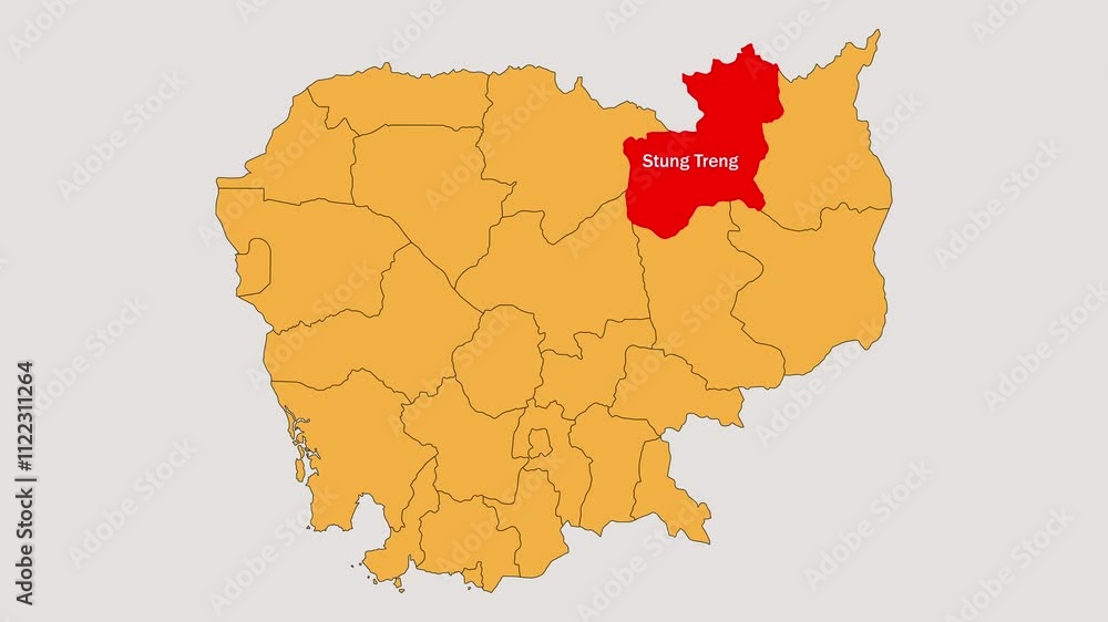 Stung Treng map animated video. The location is highlighted on the ...