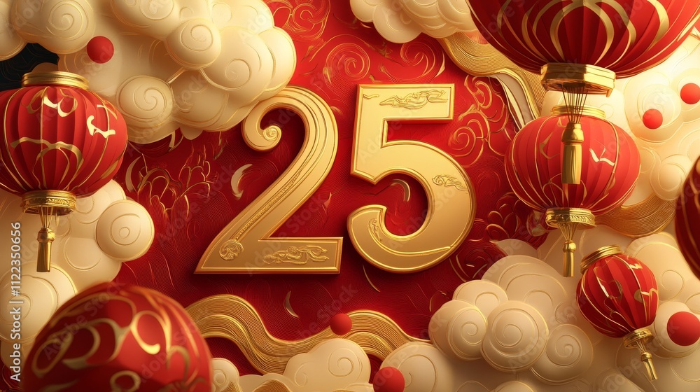 29.A modern take on a Chinese New Year banner with the year 2025 in a ...