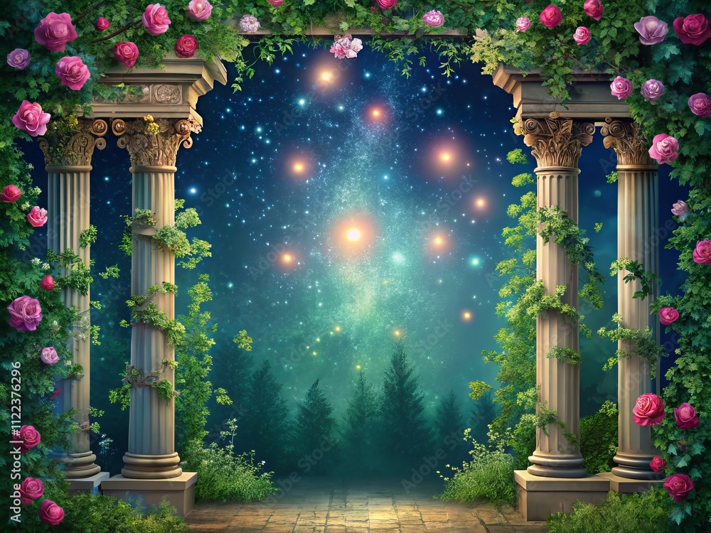 Enchanted Children's Book Cover: Fabulous Vector Frame with Columns ...