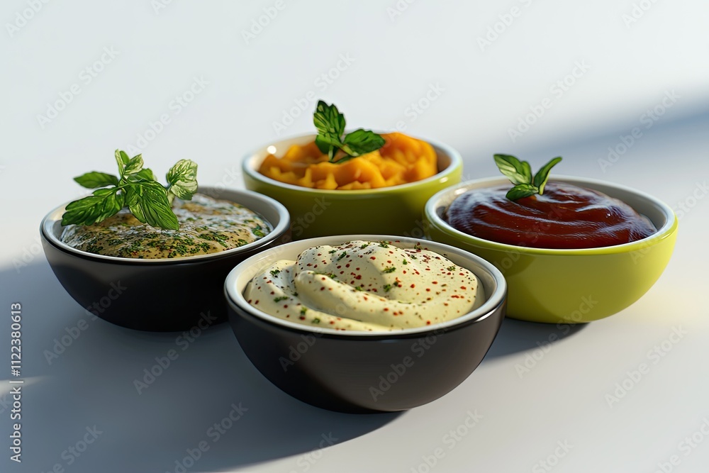 High Resolution of Bowls of Various Dip Sauces, High Detail, 8K Stock ...