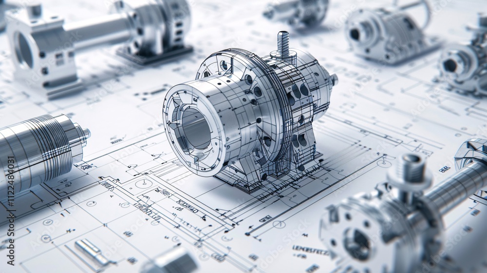 Intricate technical blueprint showcasing the engineering design and ...