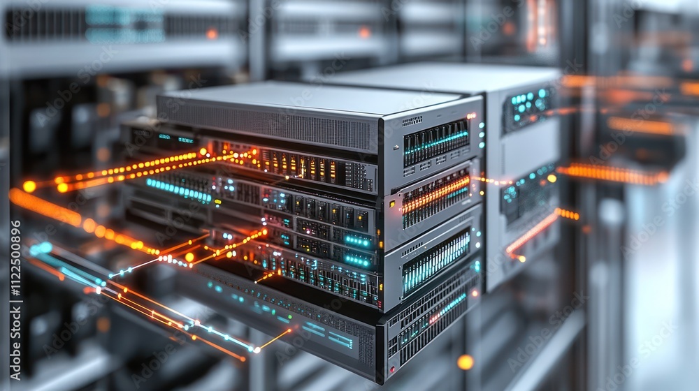technical diagram showing a network architecture with routers, fiber ...