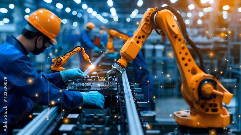 Advanced automated battery production line with robotic arms assembling ...