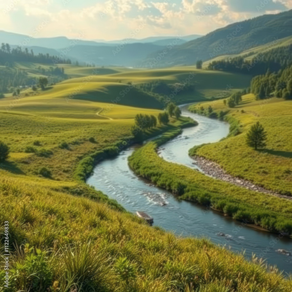 Sommerliche landschaft mit wiesen und fluss River landscapes Ultra ...