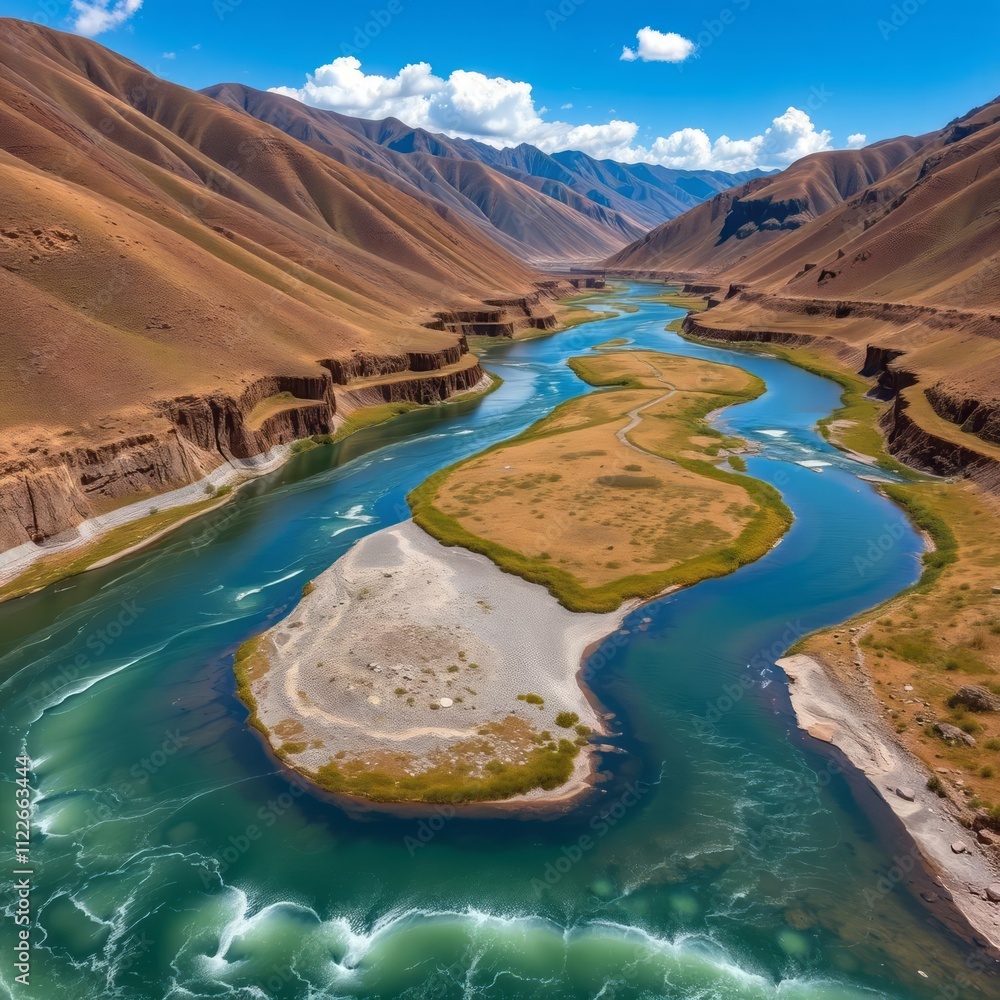 River tuul river meander in summer hilly country tov province mongolia ...