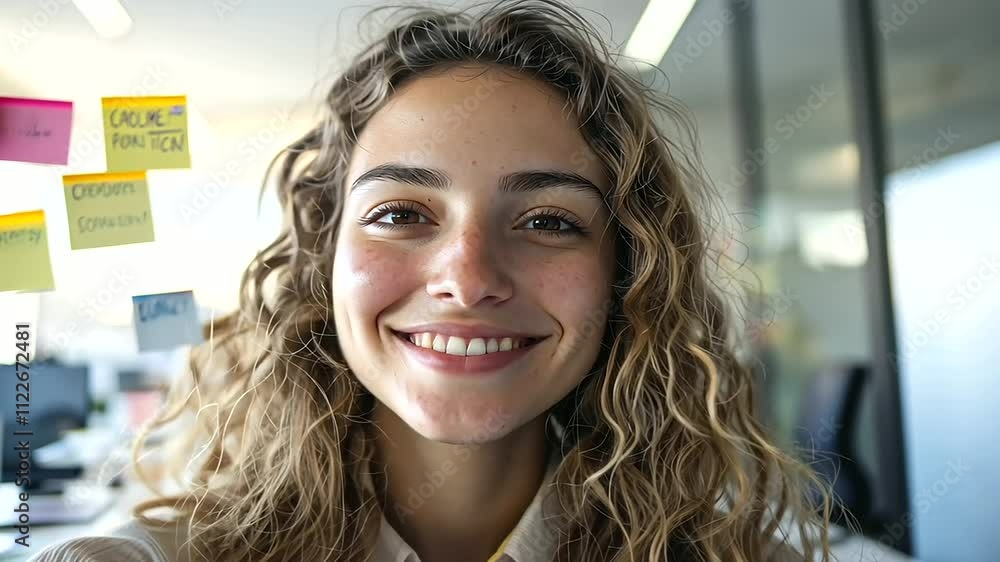 Farewell Selfie at Workstation with Sticky Notes and Clean Desk Stock ...