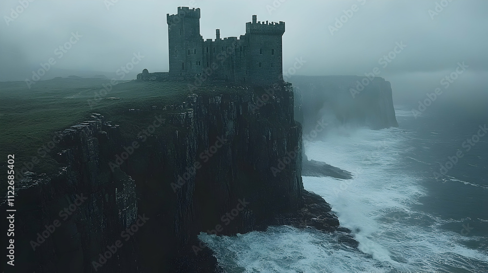 Stormy coastal ruins an aerial view of a majestic castle on the edge of ...