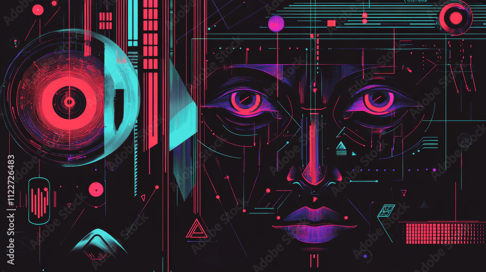 Cyberpunk futuristic shape design elements. Large collection of ...