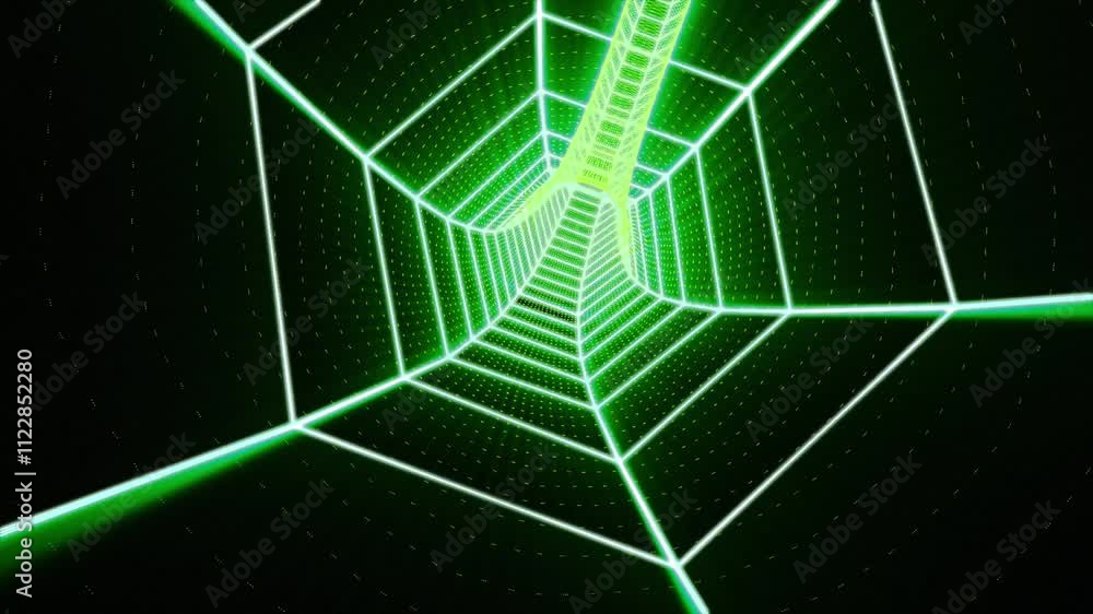 4K Geometric Hexagonal Wireframe Sci-Fi Cyberpunk Journey Through an ...