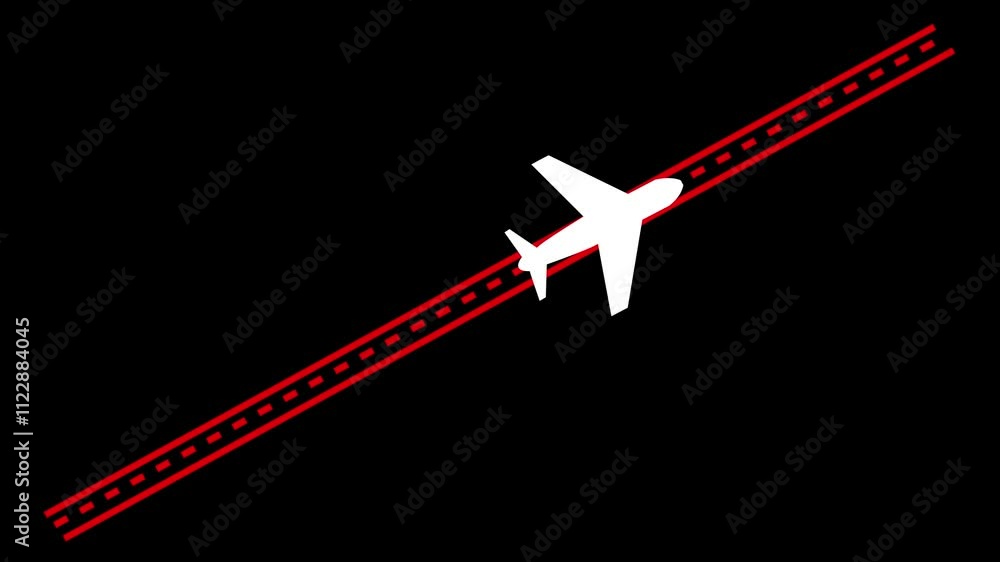 Airplane line path animation, air plane flight route with start point ...