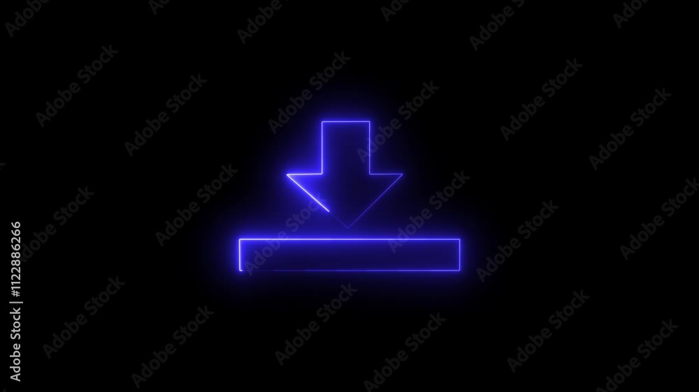 neon downloading symbol, arrow animation on black background with alpha ...