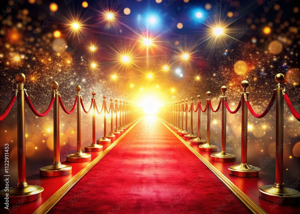 Elegant Red Carpet Event Design with Golden Barriers and Spotlight ...