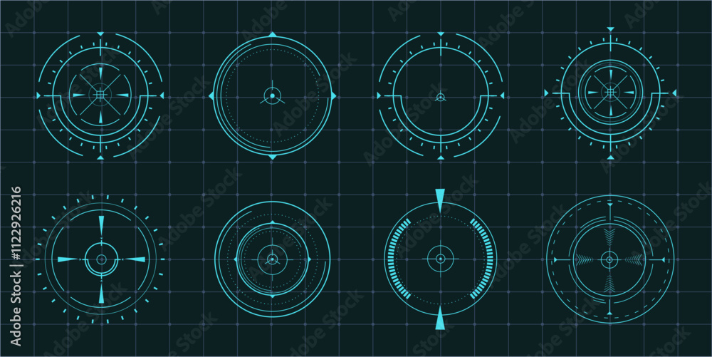 Hud aim pointer optical target, Futuristic focus range indicators ...