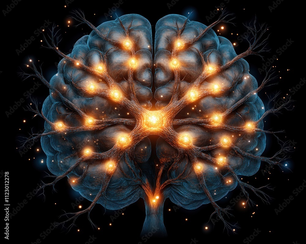 Artistic Visualization Glowing Brain Design Showcases Artistic Neurons Forming Mnemonic Patterns ...