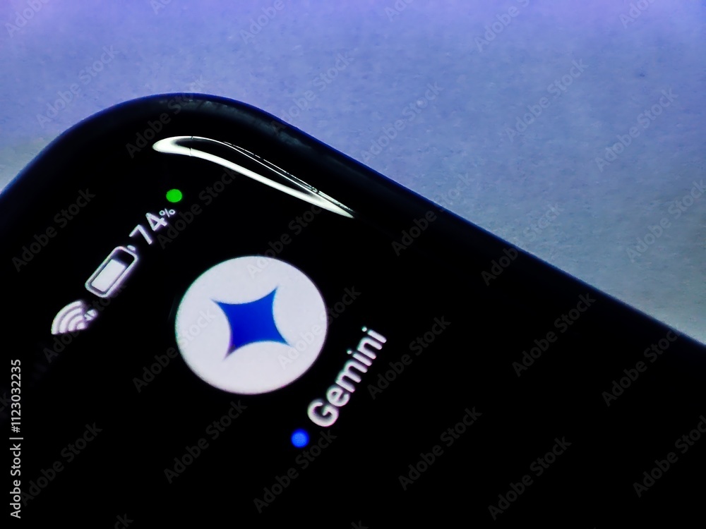 Gemini AI mobile icon app on screen smartphone. Gemini AI Google Chat ...