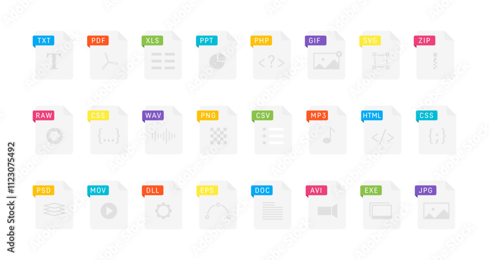 Cartoon Color File Type Different Format and Extension of Documents ...