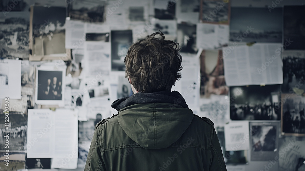 Person standing in front of a job listings board, scanning ...