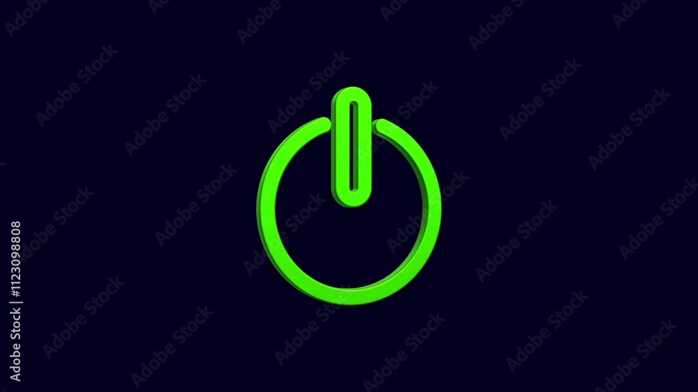 A 3D power icon featuring a circular button with a sleek, metallic ...