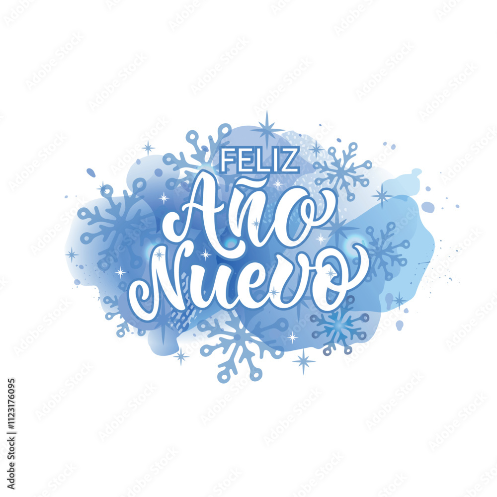 Feliz Anos Nuevo - Happy New Year in Spanish, handwritten text. Hand ...