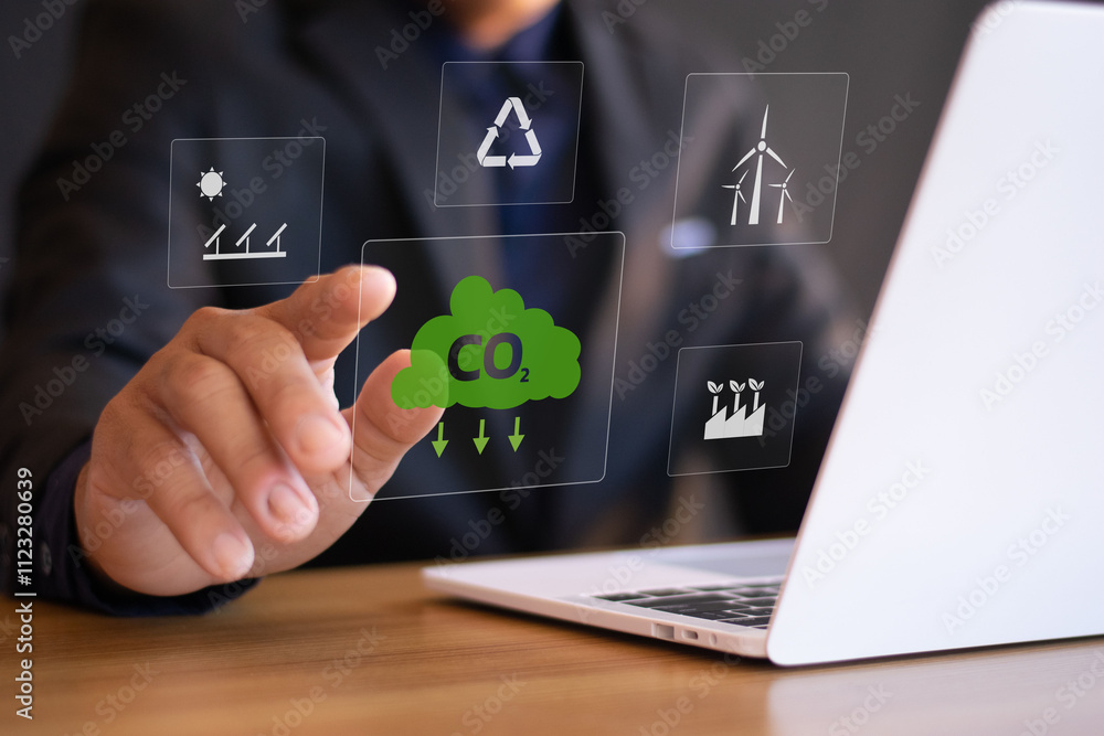 Computer report results to reduce CO2 emissions, climate change, carbon ...