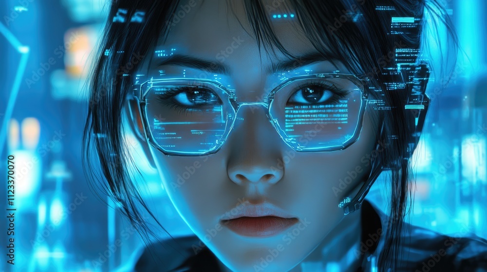 Female hacker. Cyberpunk techie with modern anime style to look like ...
