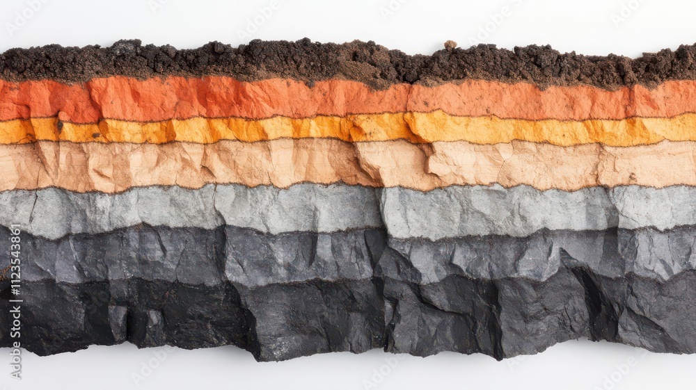 Geological study. A geological cross section displaying stratigraphy ...