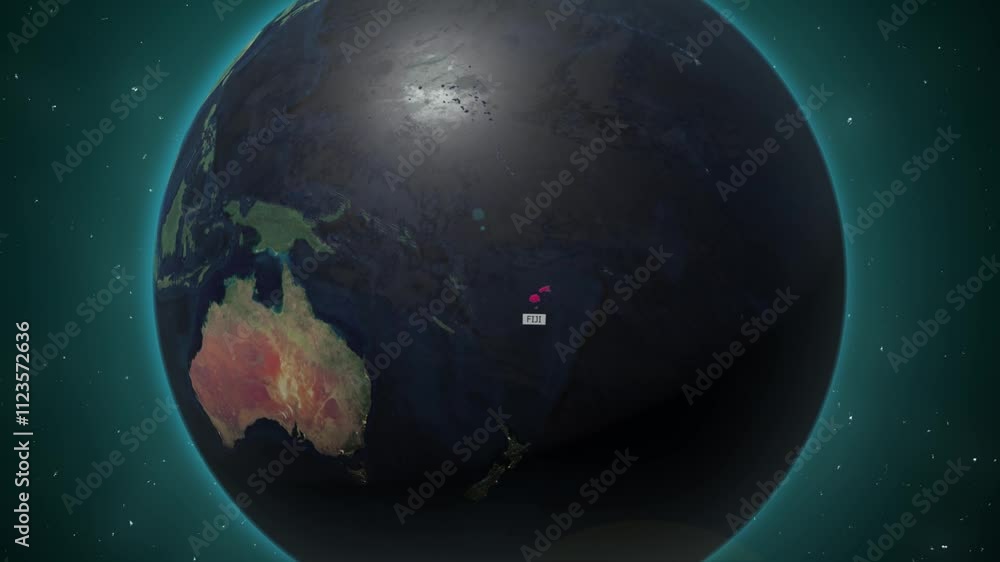 Fiji map.Cinematic video background showcases Realistic Globe rotating ...