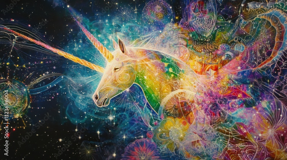 Ethereal Cosmic Unicorn Galloping Through Interdimensional Mandalas ...