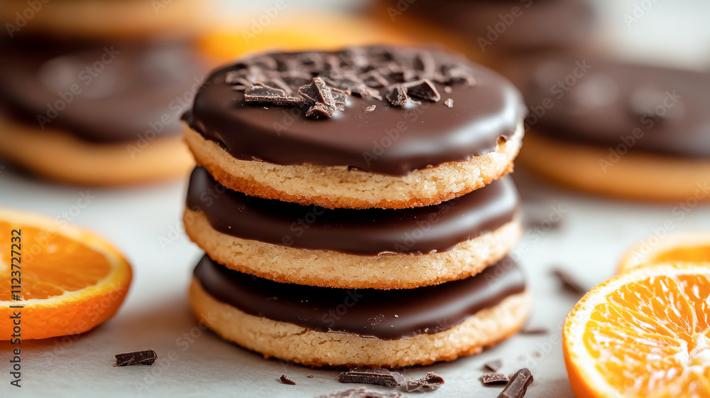 Indulgent orange biscuits draped in rich dark chocolate evoke a sweet ...