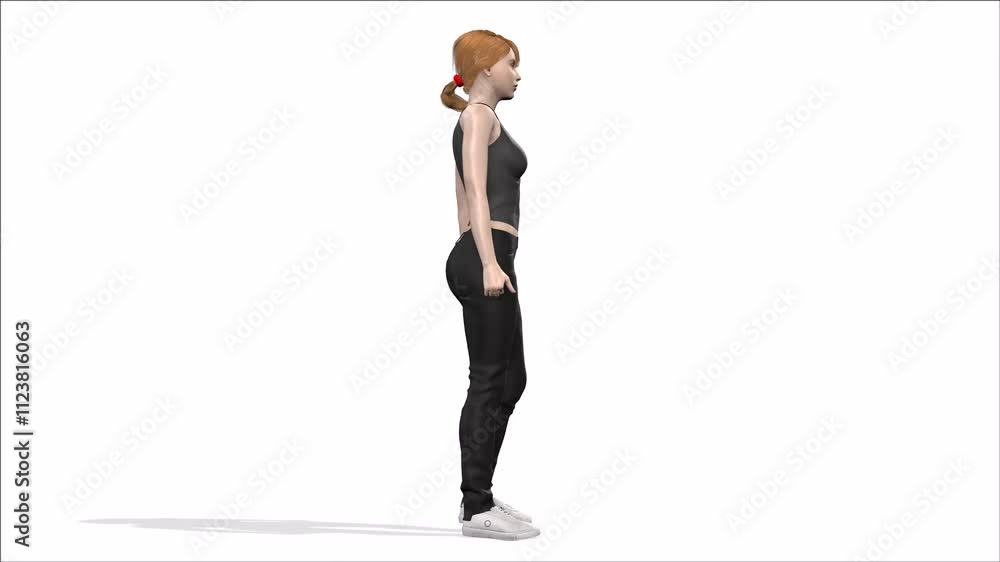 4k handsome girl attention position animation with cycle side camera ...