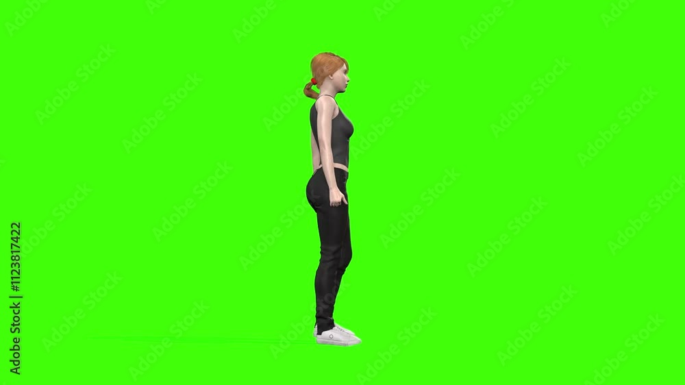 4k handsome girl attention position animation with cycle camera view on ...