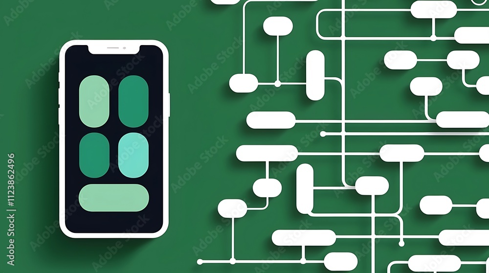 UX UI flowchart connection node graphic creative planning application ...