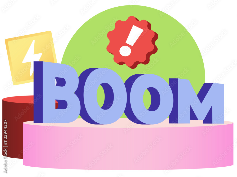 Lettering Boom! with exclamation mark and energy button text Stock ...