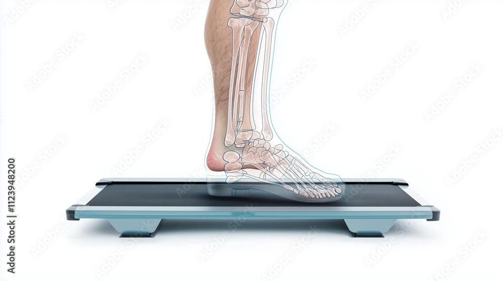 Treadmill with Skeleton: A foot with visible skeletal structure steps ...