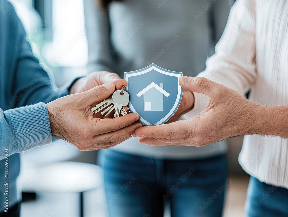 Key Handing Over Ceremony Featuring Home Security Symbol for Real ...