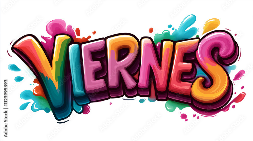 Viernes, spanish for friday, lettering with paint splatter effect ...