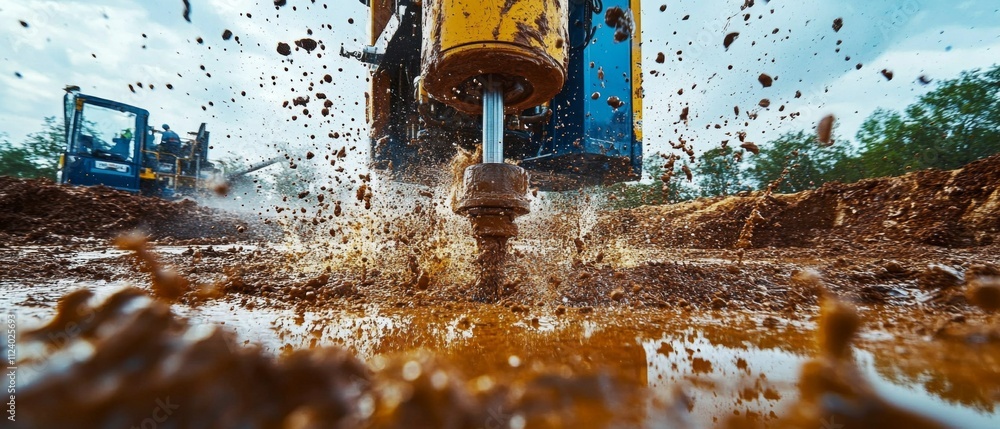 Managing drilling mud discharge in artesian well projects. Stock Photo ...