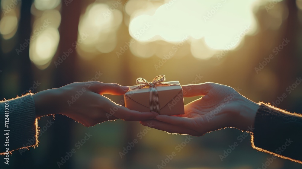 Hands exchanging a meaningful gift in an intimate moment, softened by a ...